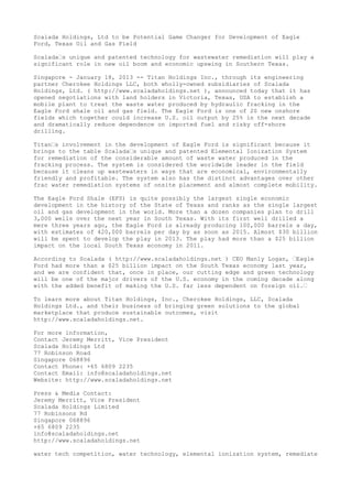 Scalada Holdings, Ltd to be Potential Game Changer for Development of Eagle Ford, Texas Oil and ...