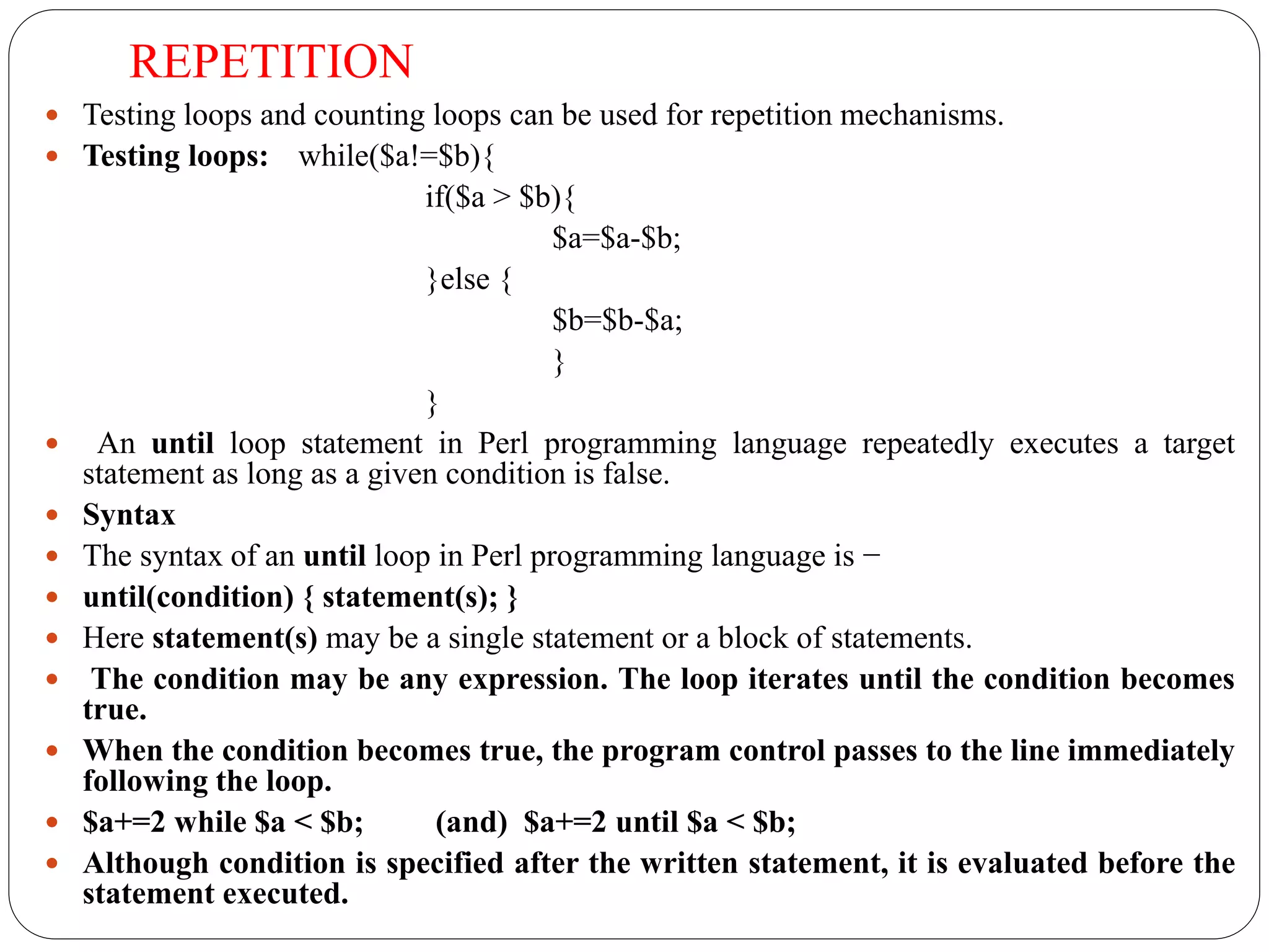 Scalar Expressions And Control Structures In Perl Ppt