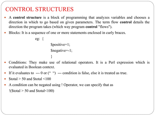 Scalar expressions and control structures in perl | PPTX