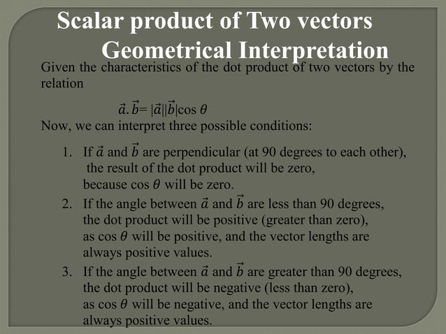 Scalar product of vectors | PPTX | Physics | Science