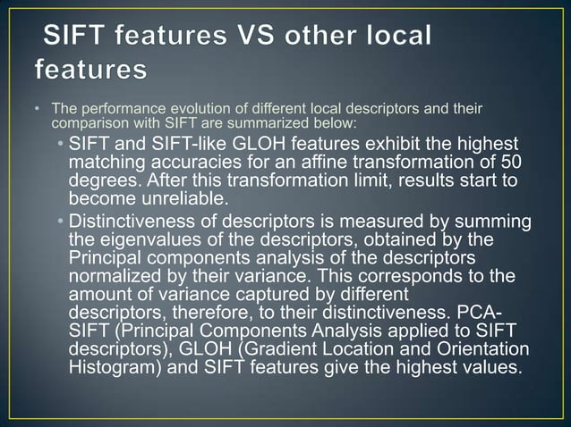Sift Vs Other Feature Descriptor Pptx 3 D Graphics Computer Software And Applications