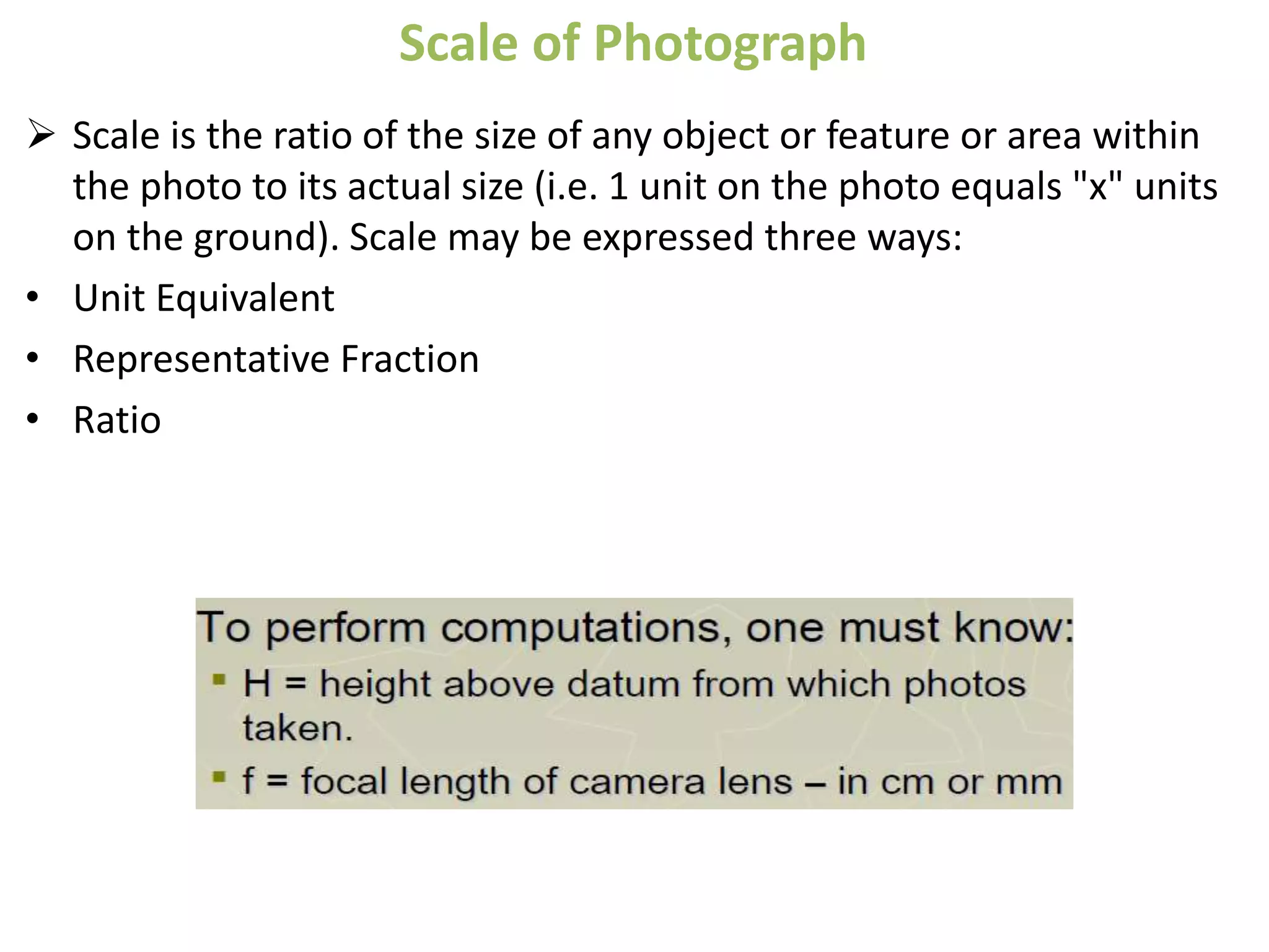 Scale of photograph (Aerial Photogrammetry) | PPT