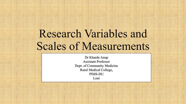 Research Variables and Statistical Measurement Scales | PPT