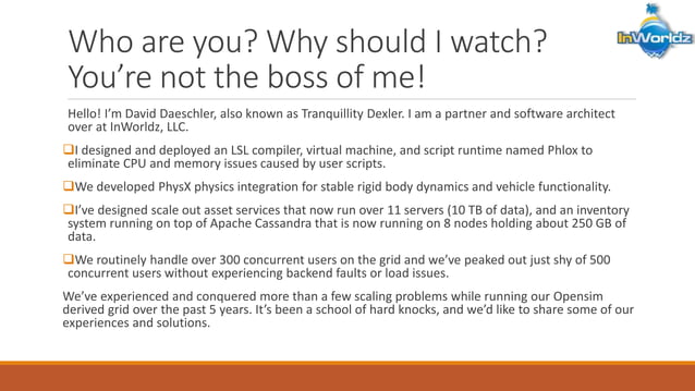 Scaling opensimulator inventory using nosql | PPT