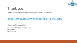 Scaling opensimulator inventory using nosql | PPT