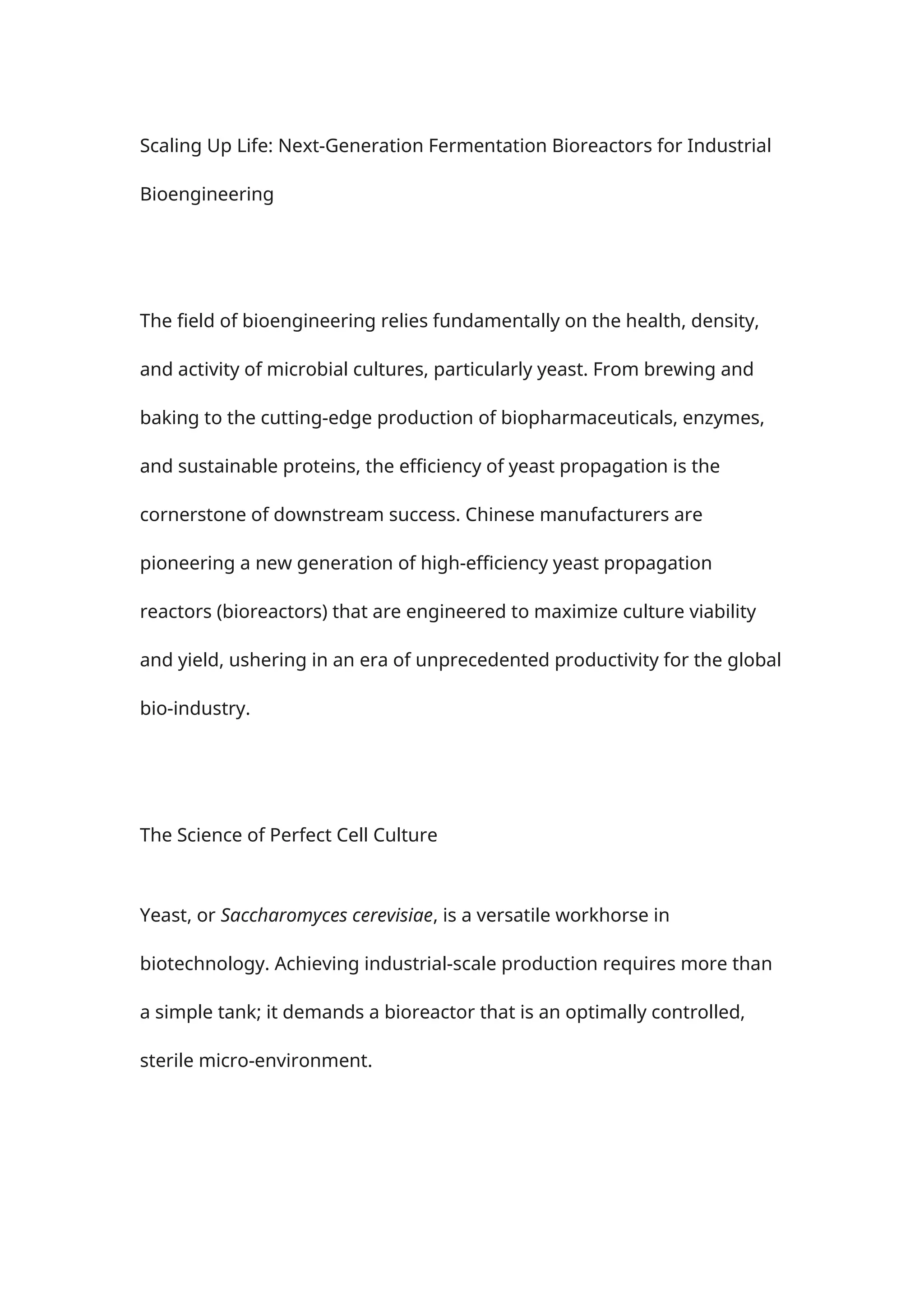 Scaling Up Life Next-Generation Fermentation Bioreactors for Industrial ...