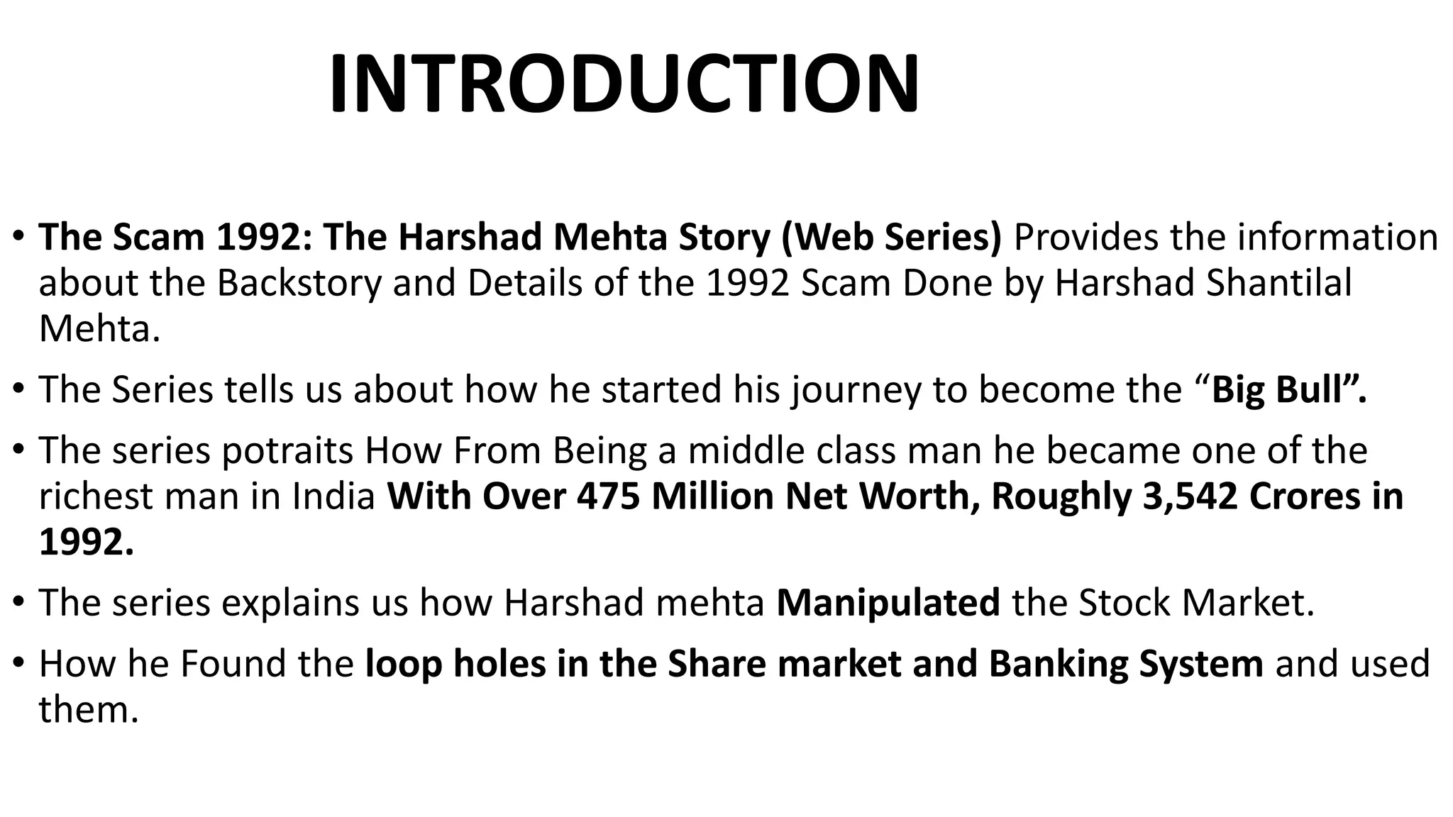 Scam 1992 Harshad mehta scam pdf download | PPTX