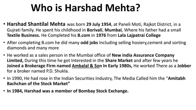 Scam 1992 Harshad mehta scam pdf download | PPTX