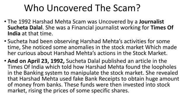 Scam 1992 Harshad mehta scam pdf download | PPTX