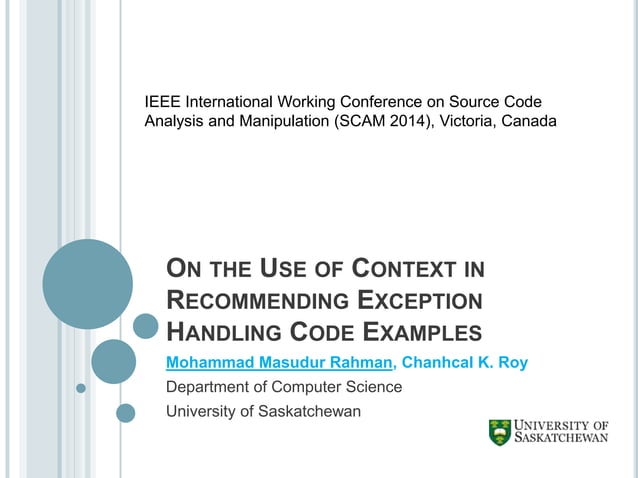 SurfExample- Recommendation of Exception Handling Code Examples | PPTX