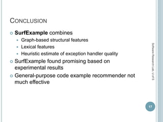 SurfExample- Recommendation of Exception Handling Code Examples | PPT