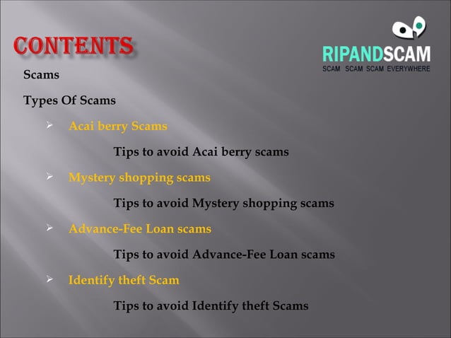 Scam types and its avoidance | PPT
