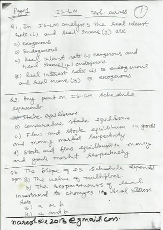 MA ECONOMICS ENTRANCE / MACROECONOMICS/IS LM QUESTION BANK/ASSIGNMENT/ STUDY MATERIAL/DELHI ...