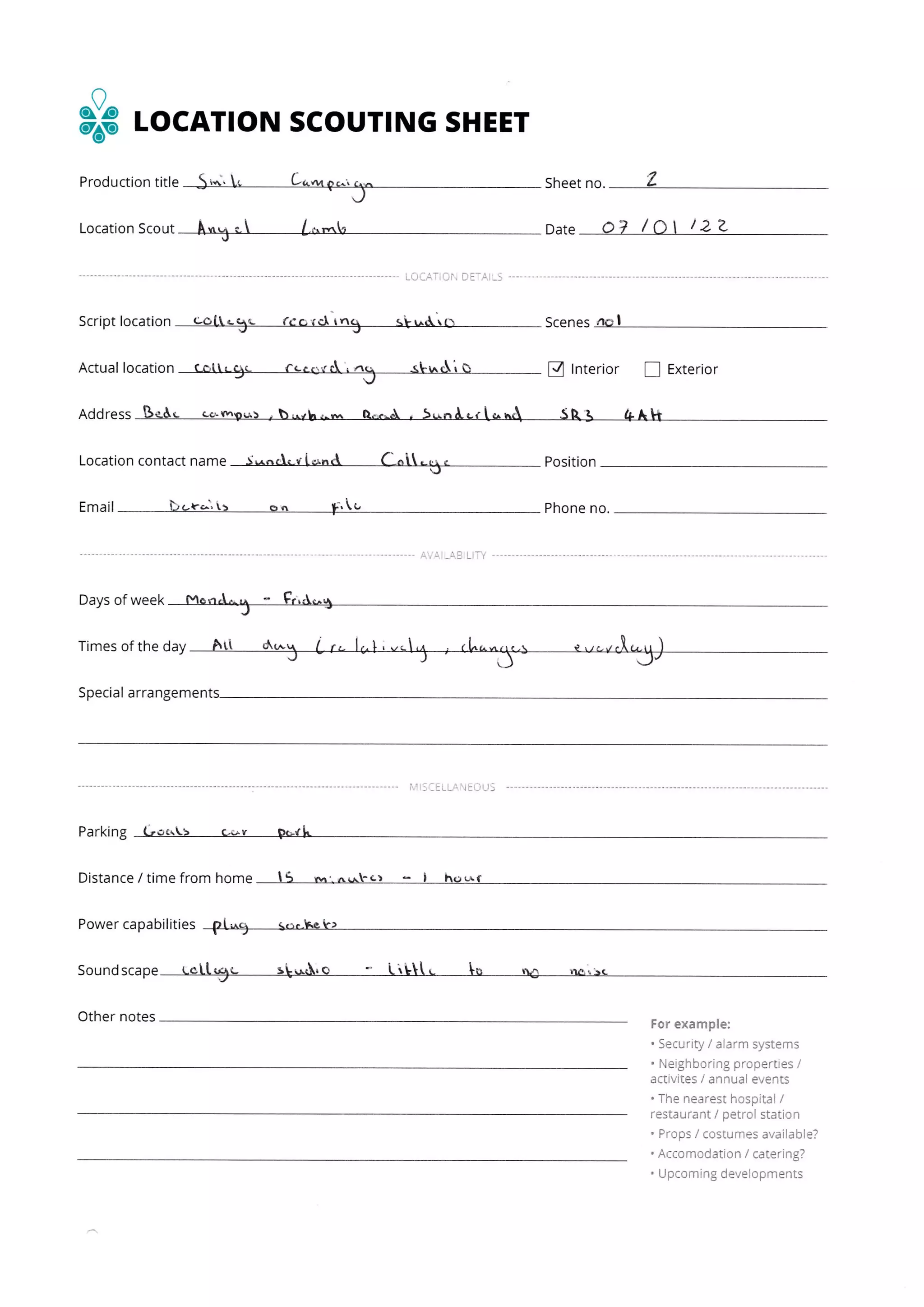 Location - Recording Studio | PDF