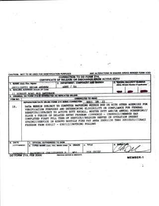 Brian Ghilliotti: US Army: DD215 Correction for Kosovo Service | PDF