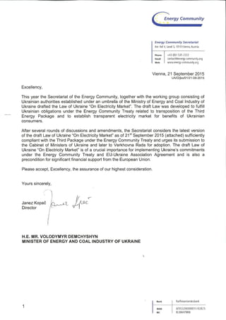 Supporting letter of EcS on the Draft law on electricity market | PDF