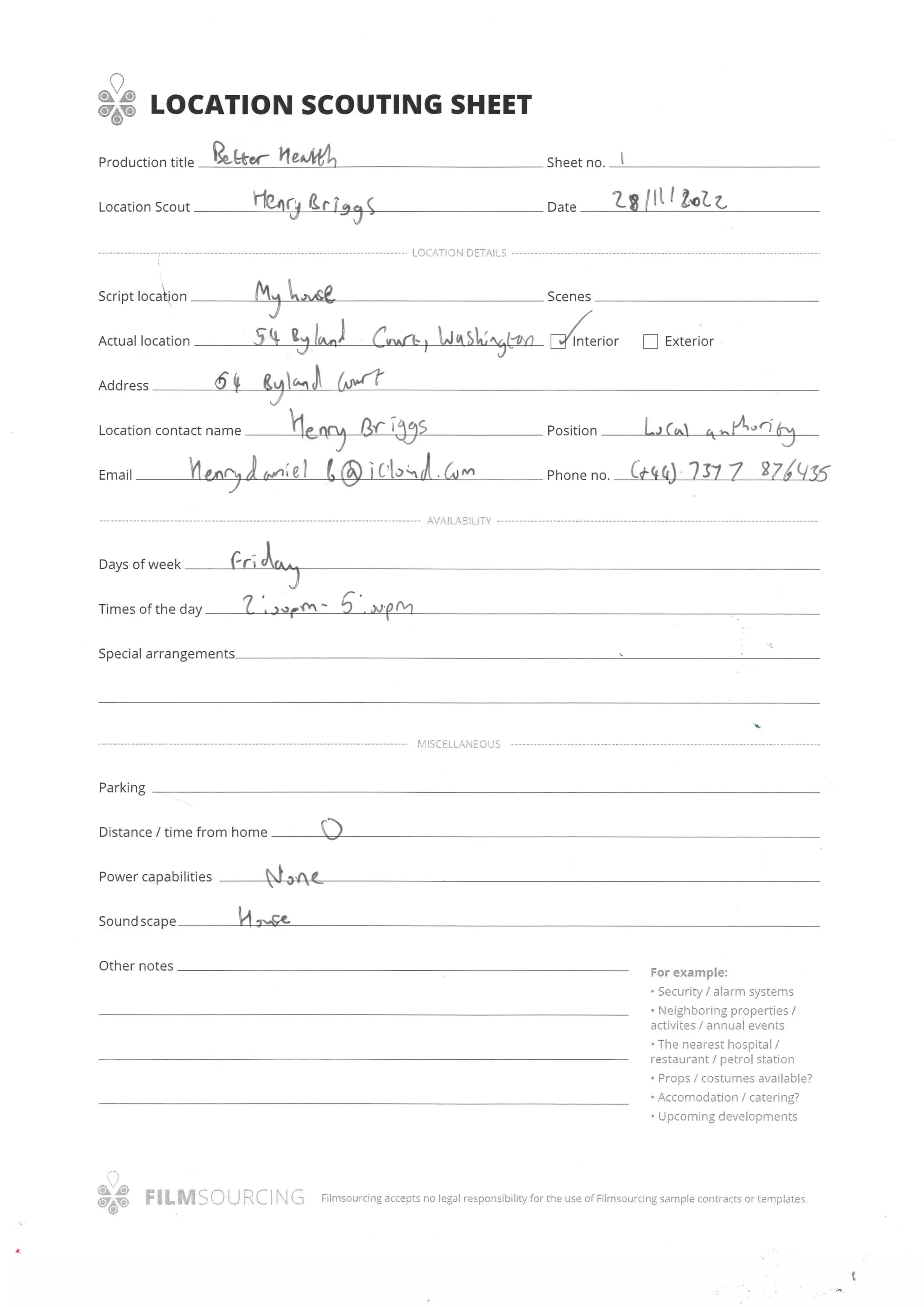 Location Release Form and Location Scouting Form | PDF