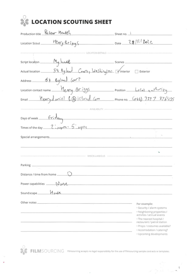 Location Release Form and Location Scouting Form | PDF