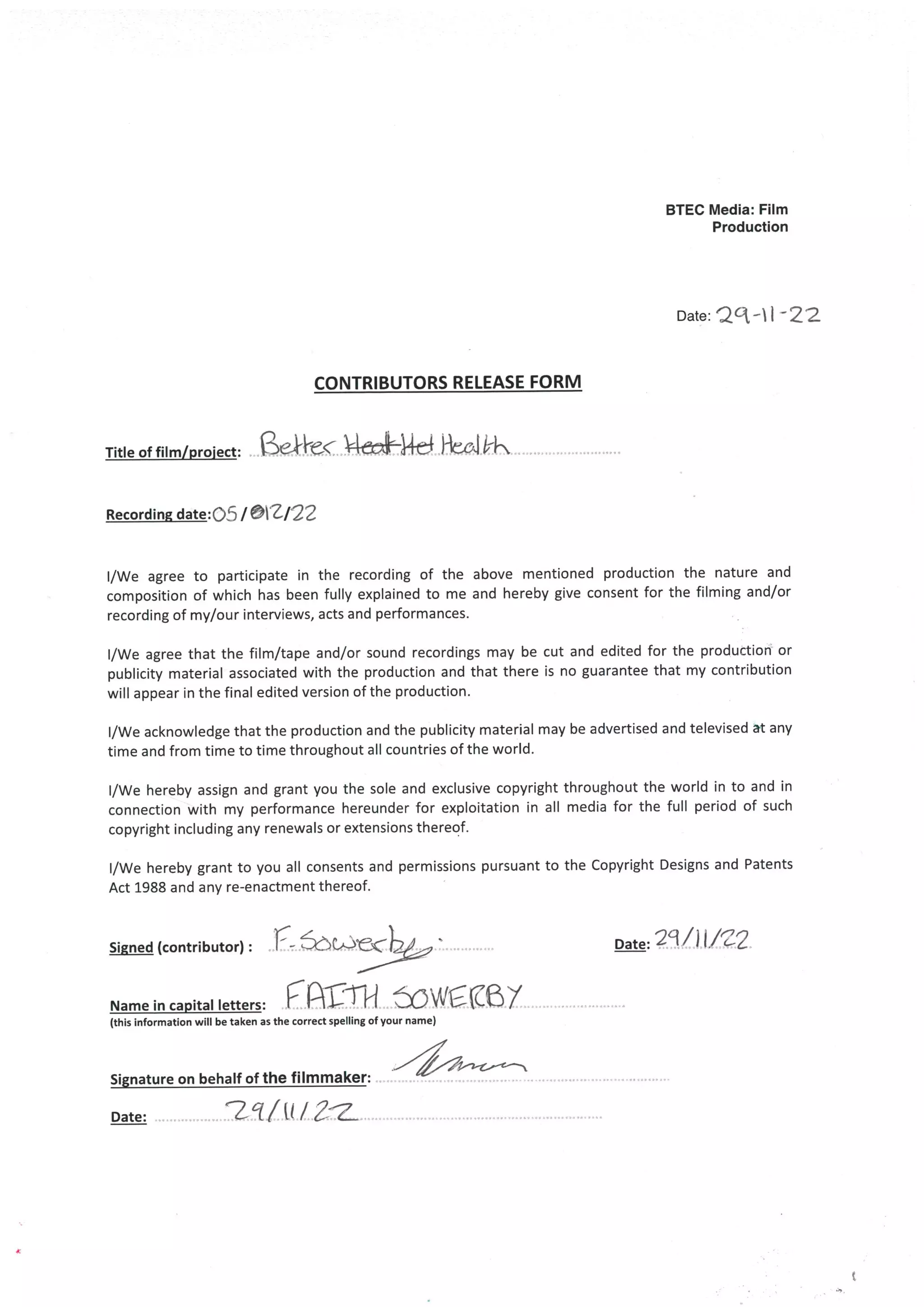 Contributors Release Form | PDF