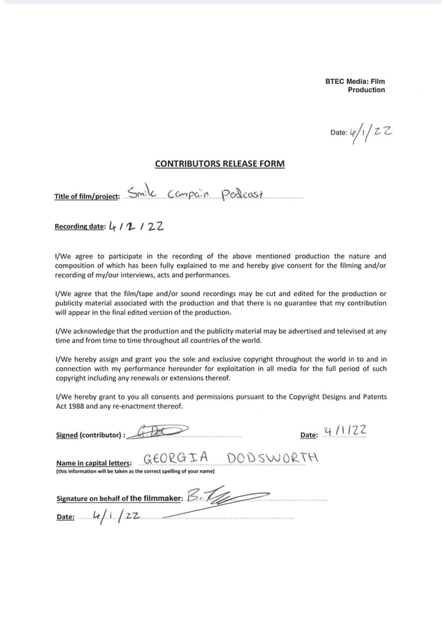 podcast meeting, consent, scouting and release forms | PDF