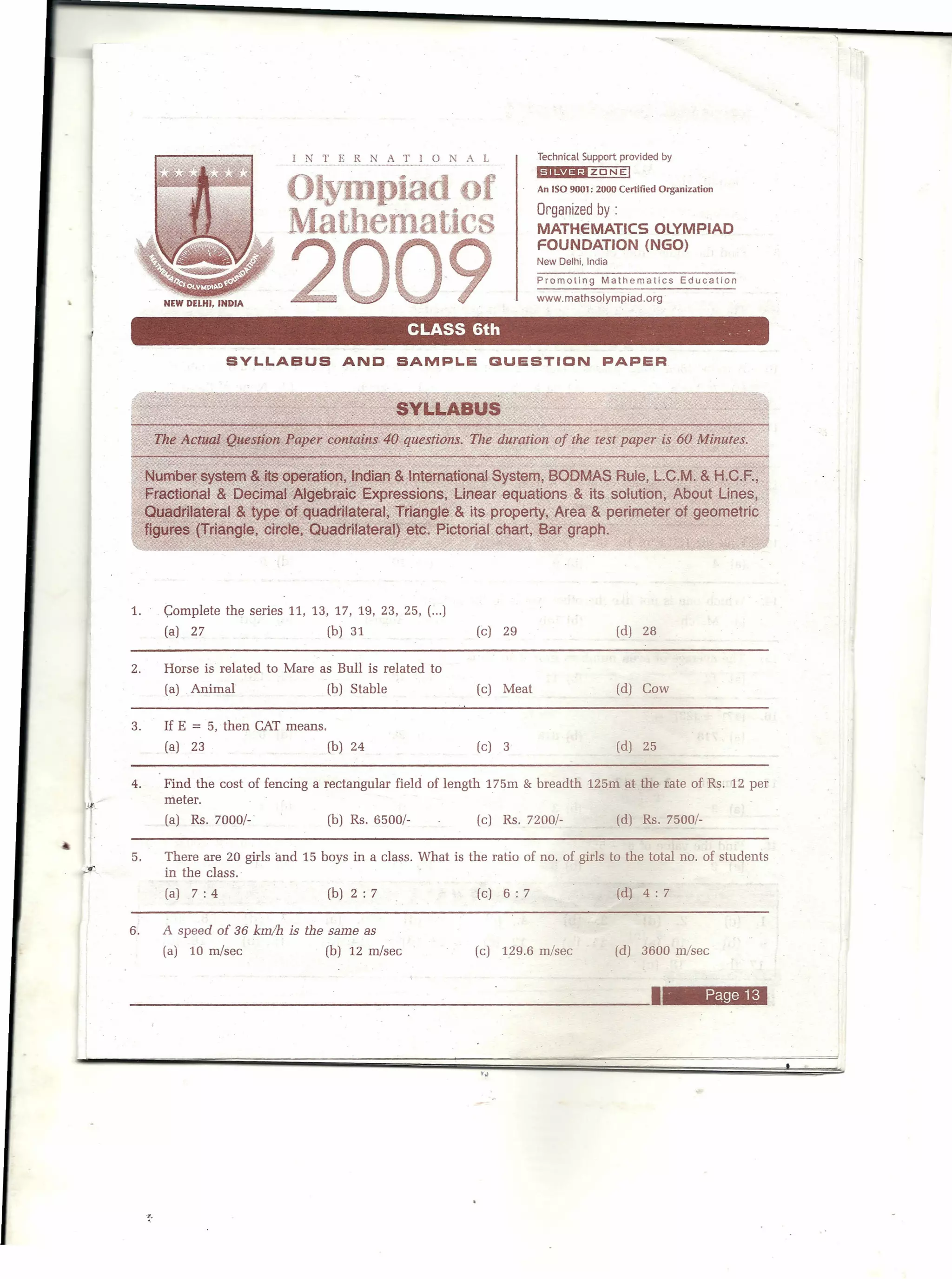 imo sample papers | PDF