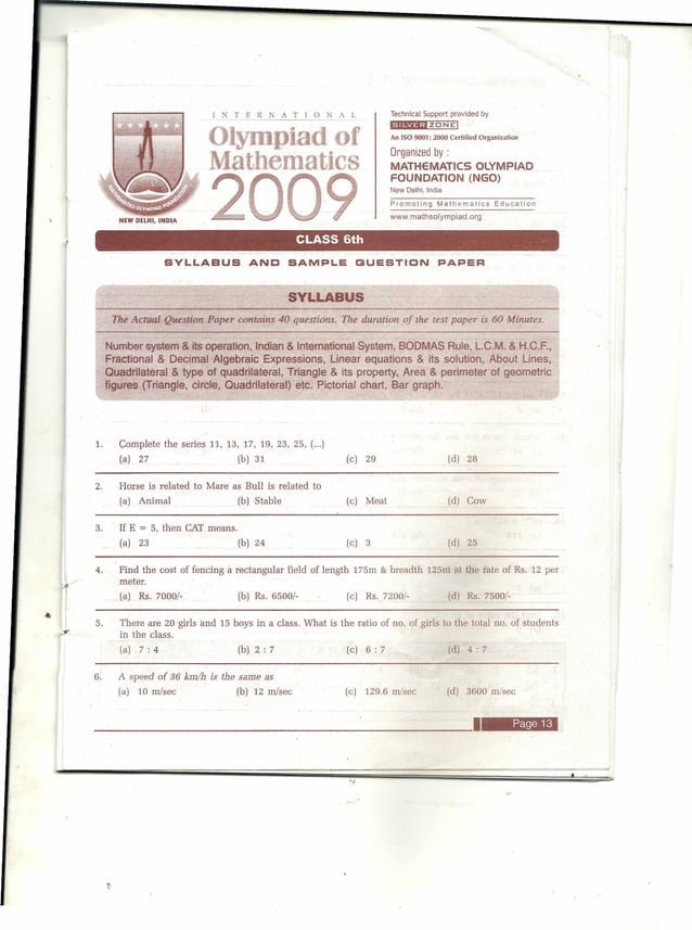 imo sample papers | PDF