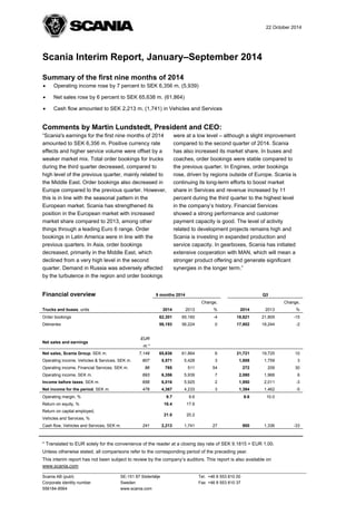 Scania Interim Report January-September 2014 | PDF