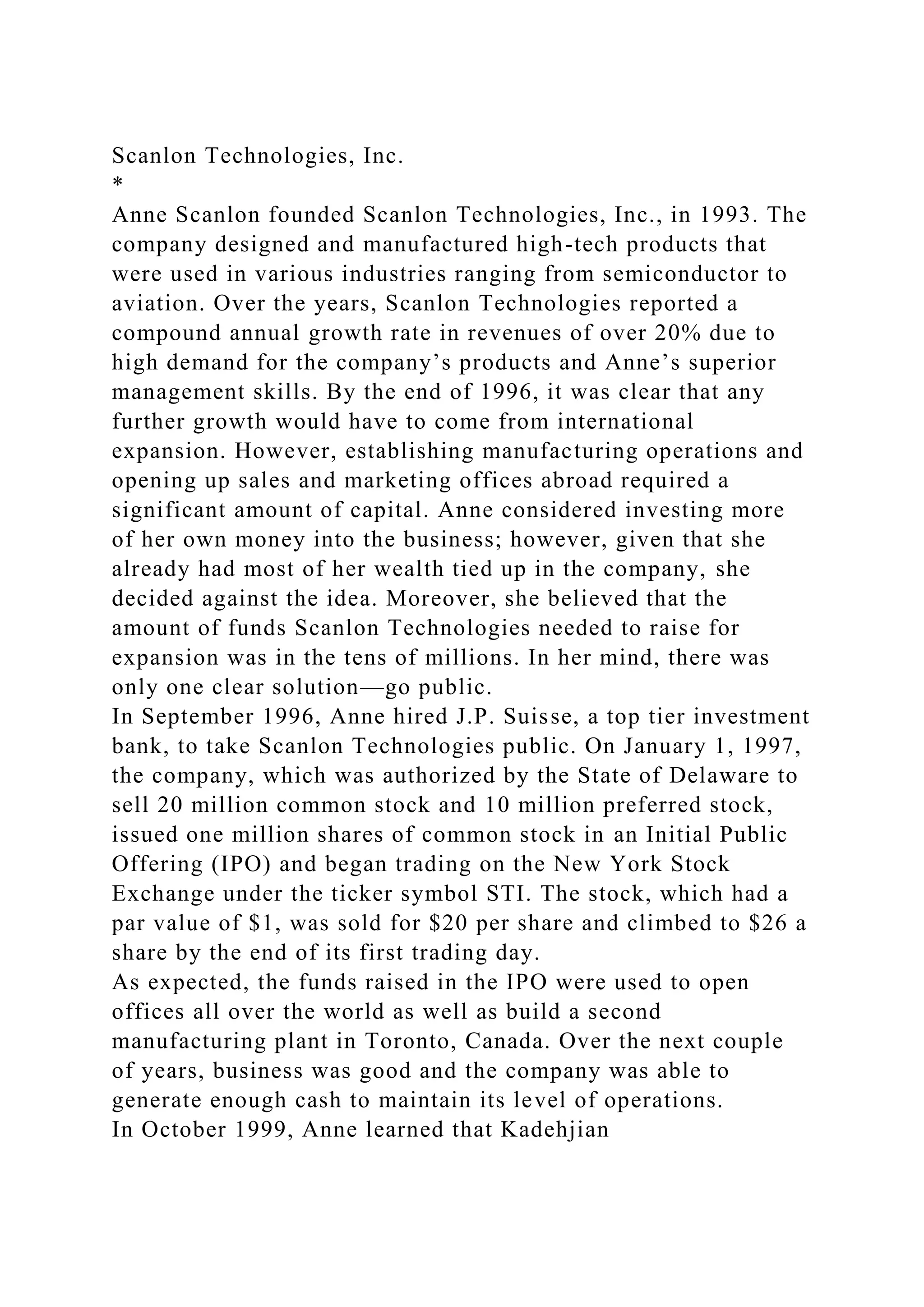Scanlon Technologies, Inc. Anne Scanlon founded Scanlon Technol.docx