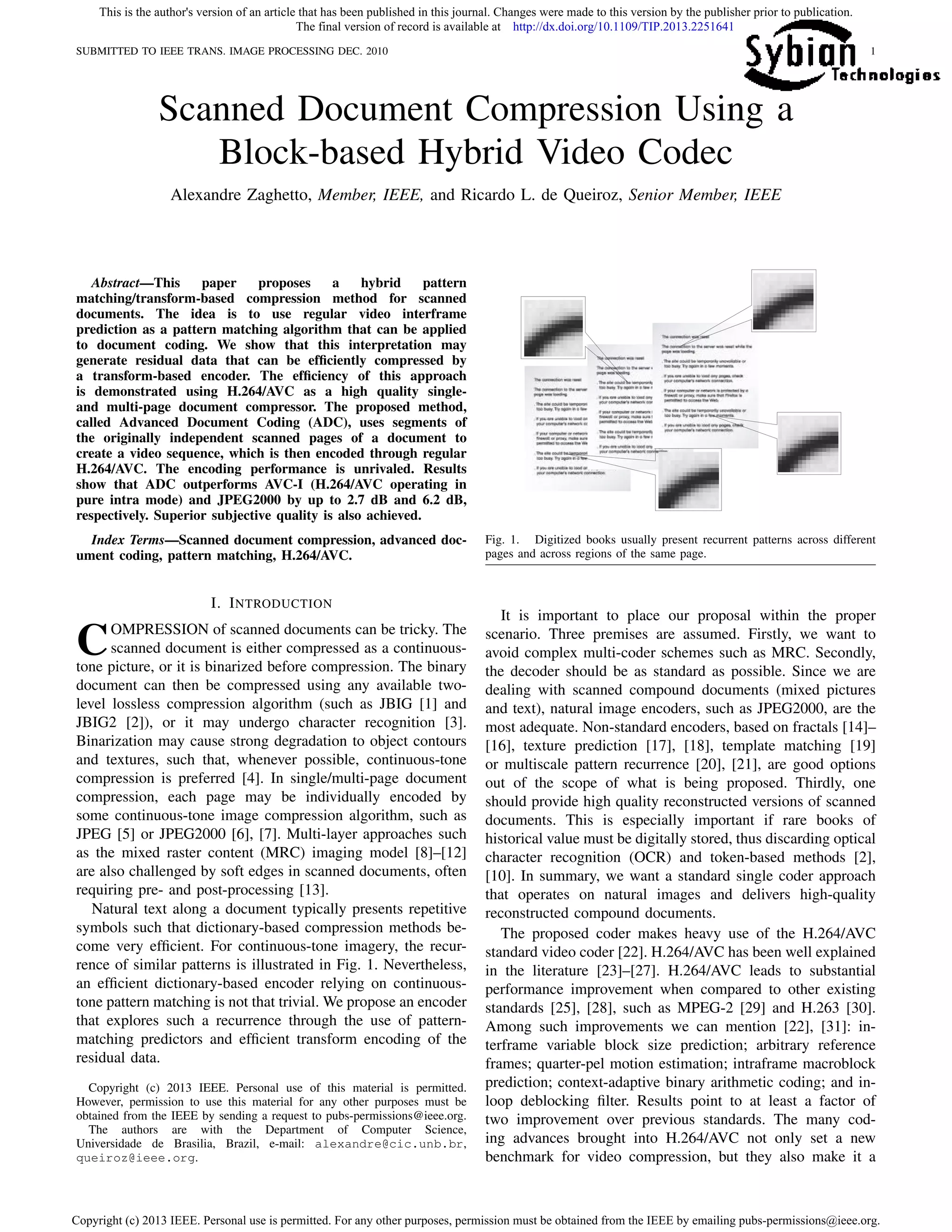 Scanned document compression using block based hybrid video codec | PDF | Desktop Publishing ...