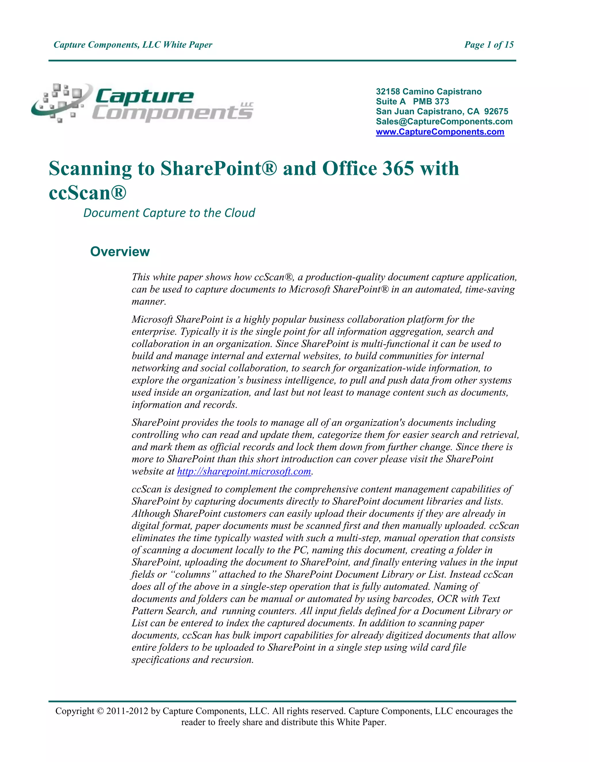Scan, Import, and Automatically File documents to SharePoint with ccScan | PDF | Desktop ...
