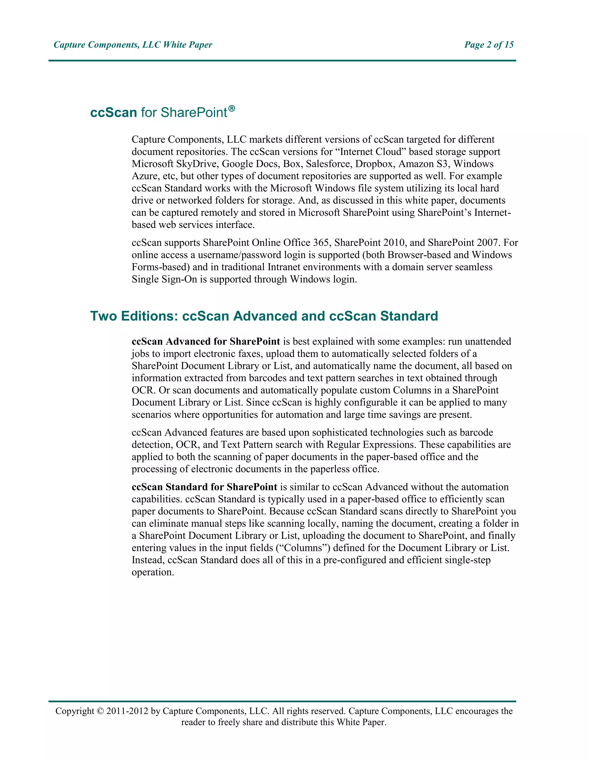 Scan, Import, and Automatically File documents to SharePoint with ccScan | PDF | Desktop ...