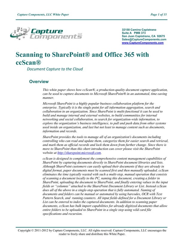 Scan, Import, and Automatically File documents to SharePoint with ccScan | PDF | Desktop ...