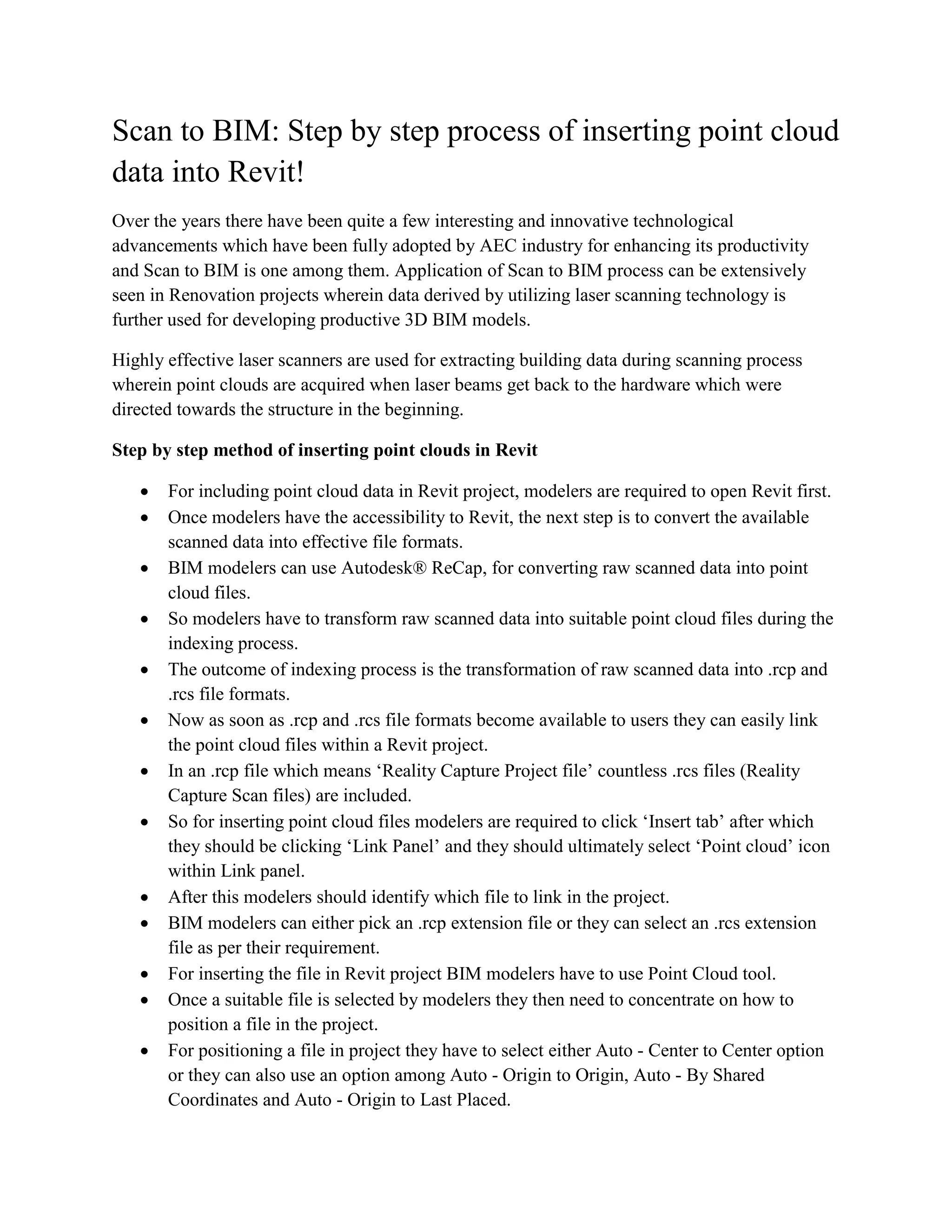 Scan to BIM: Step by step process of inserting point cloud data into ...
