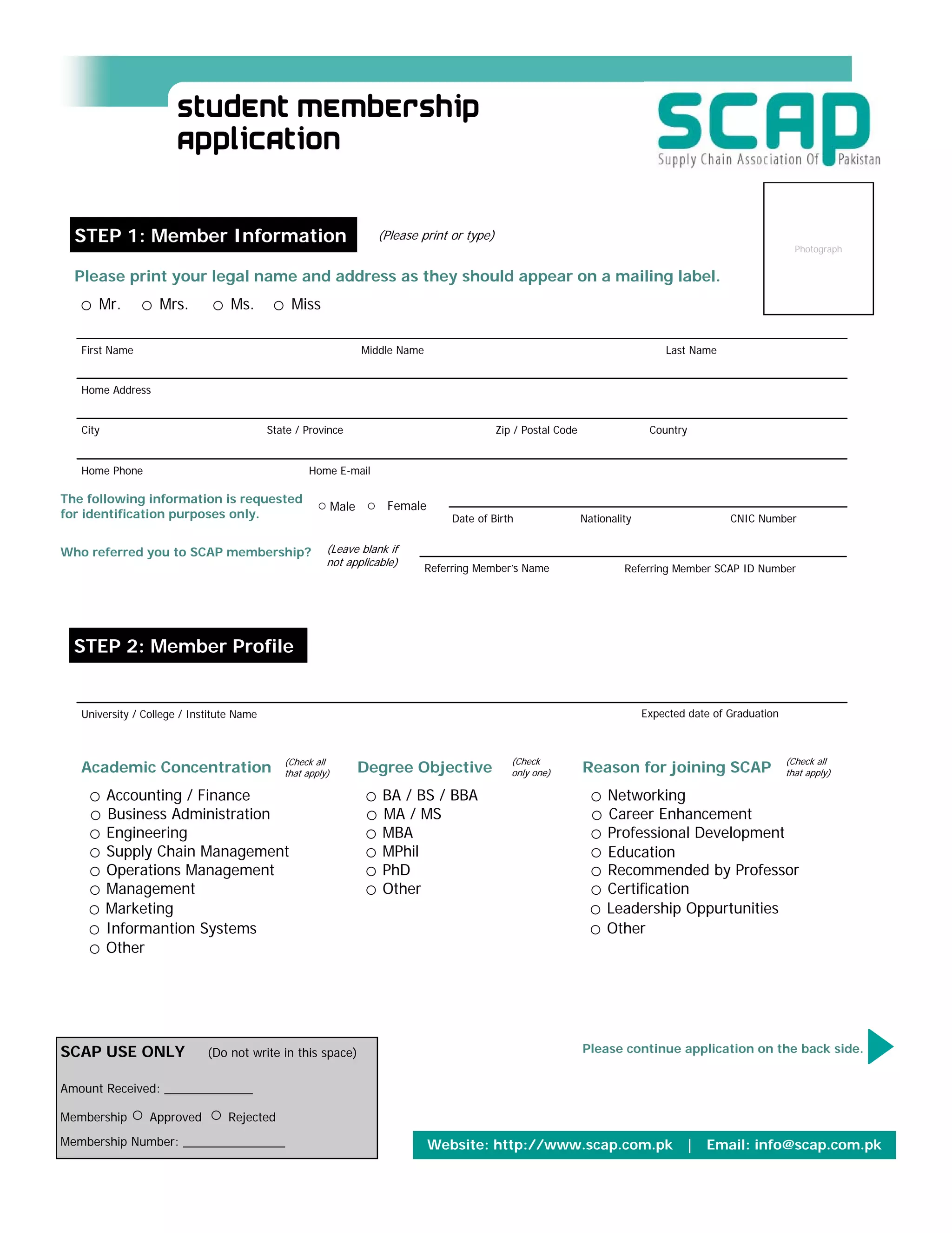 Scap Student Membership Application | PDF