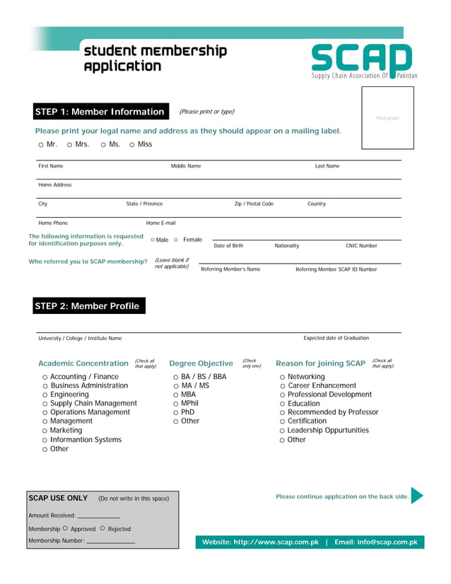 Scap Student Membership Application | PDF