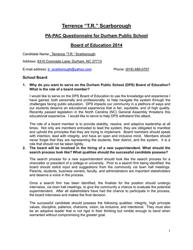 Terrence Scarborough 2014 PA-PAC Questionnaire | PDF