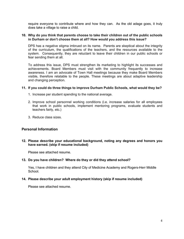 Terrence Scarborough 2014 PA-PAC Questionnaire | PDF