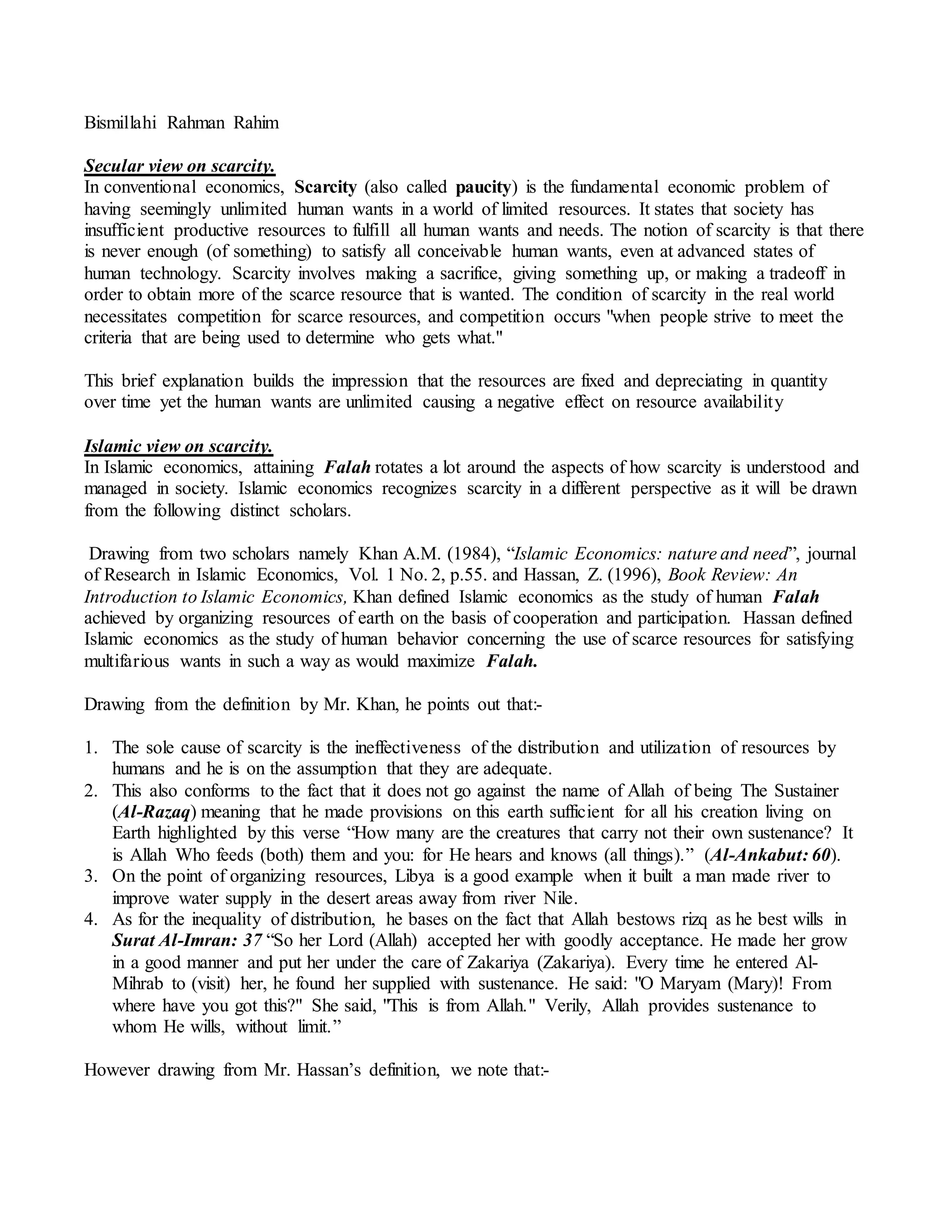 scarcity in Islam | DOCX
