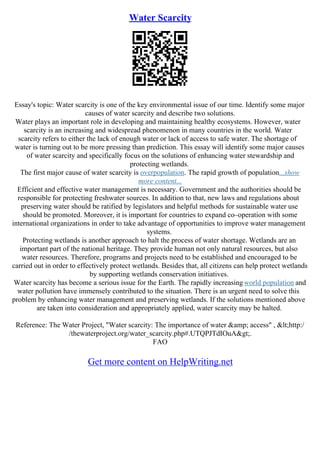 Scarcity Of Water Essay | PDF