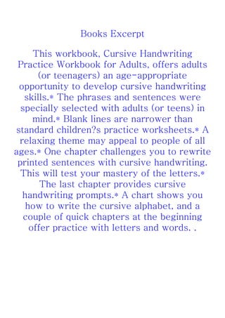 Scarica&Lees Cursive Handwriting Practice Workbook for Adults Page ...