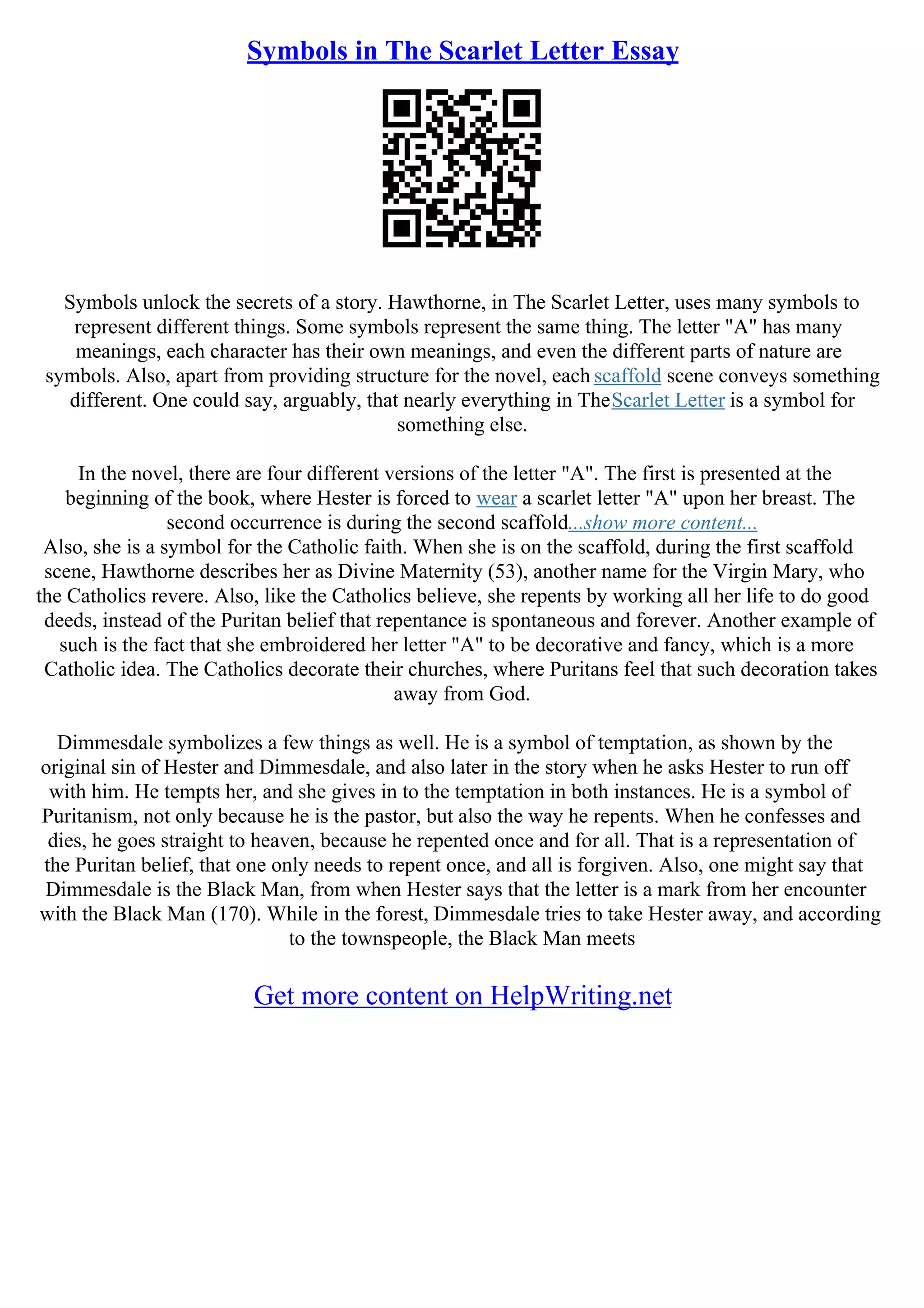 Scarlet Letter Symbolism Essay | PDF