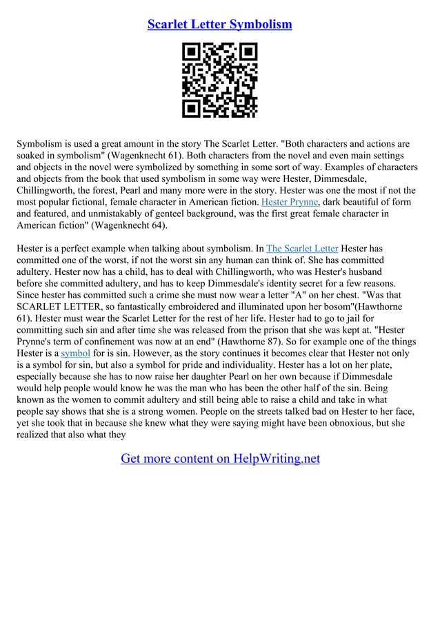 Scarlet Letter Symbolism Essay | PDF