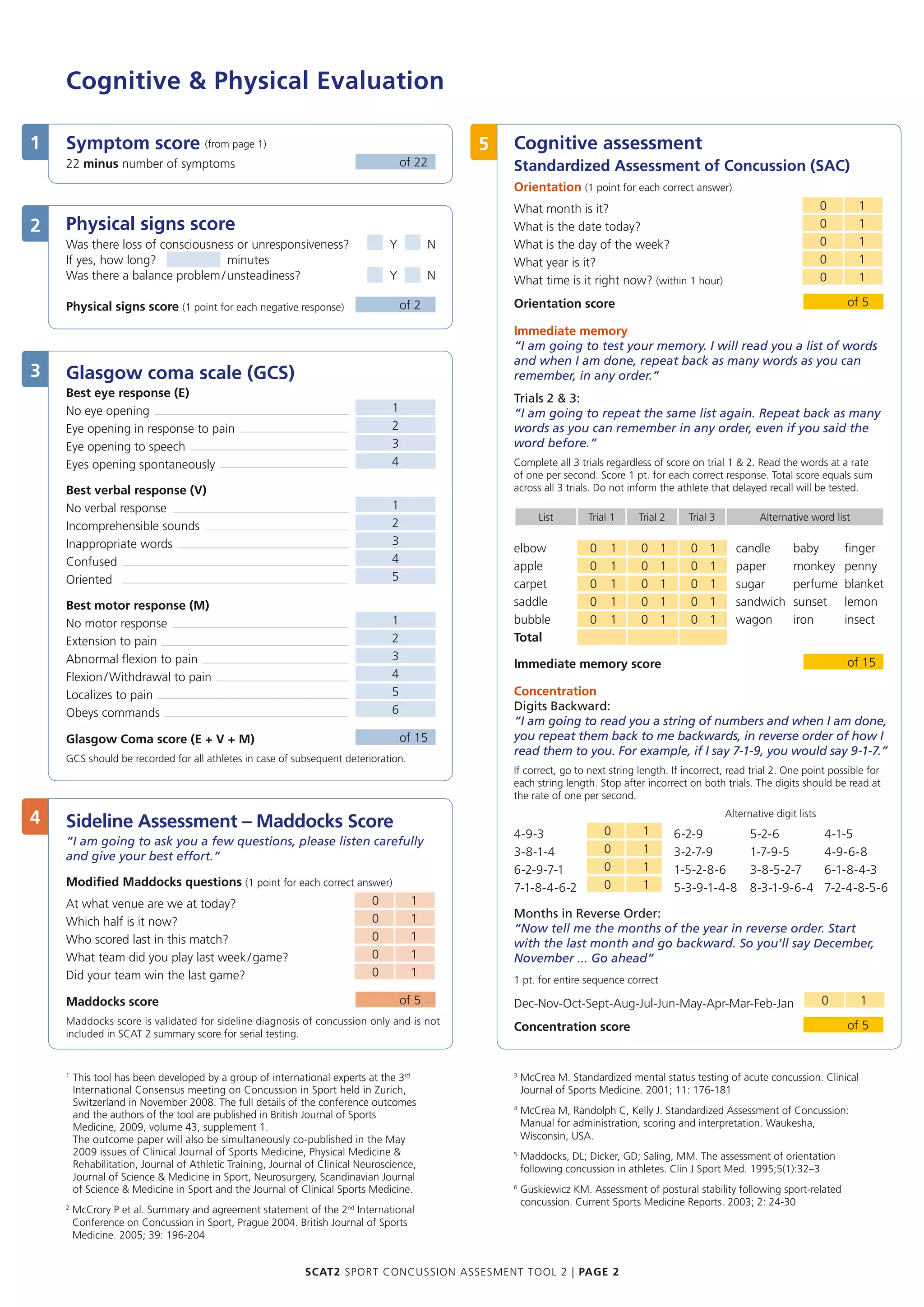 Scat2: Concussion Assessment | PDF