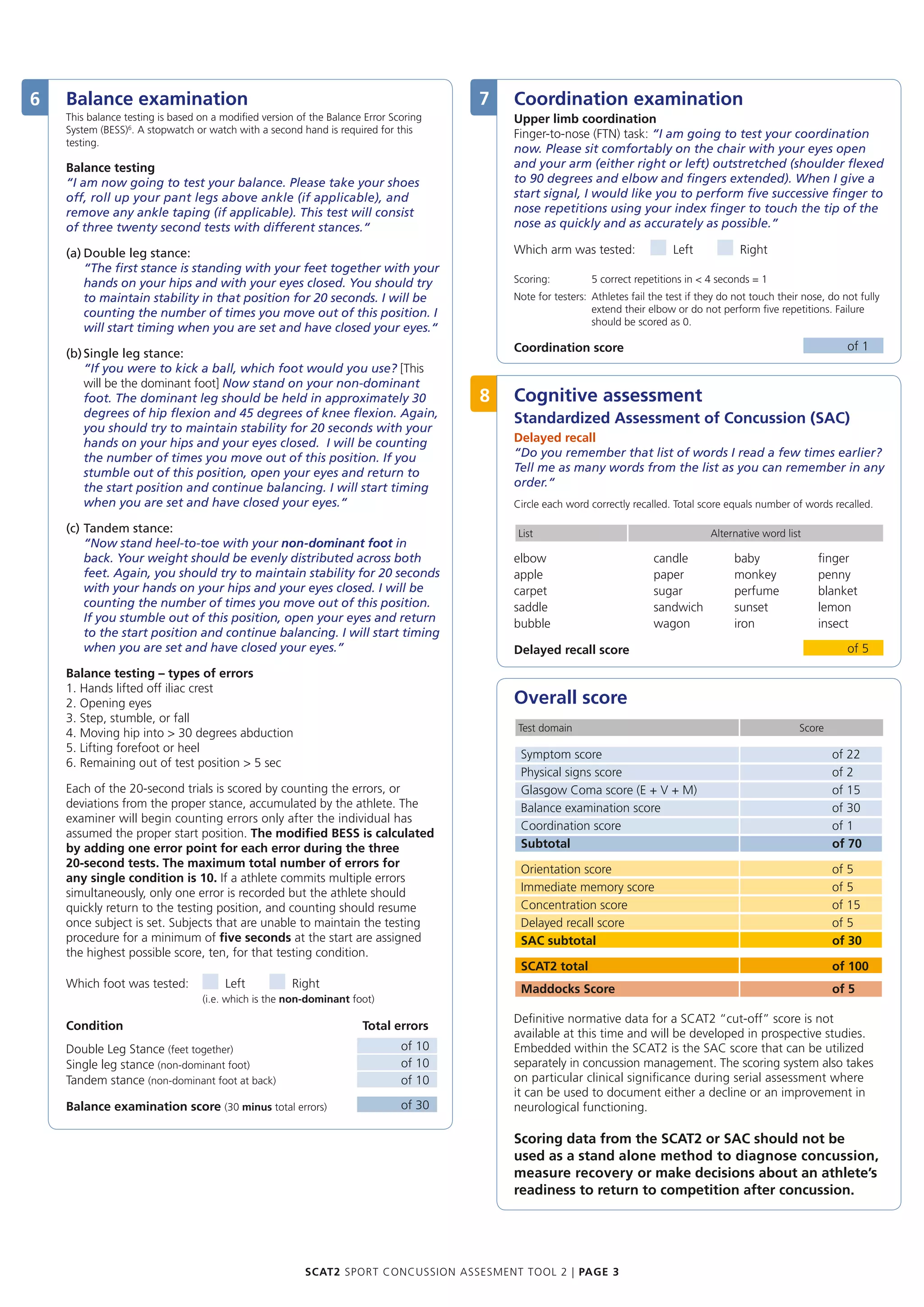 Scat2: Concussion Assessment | PDF