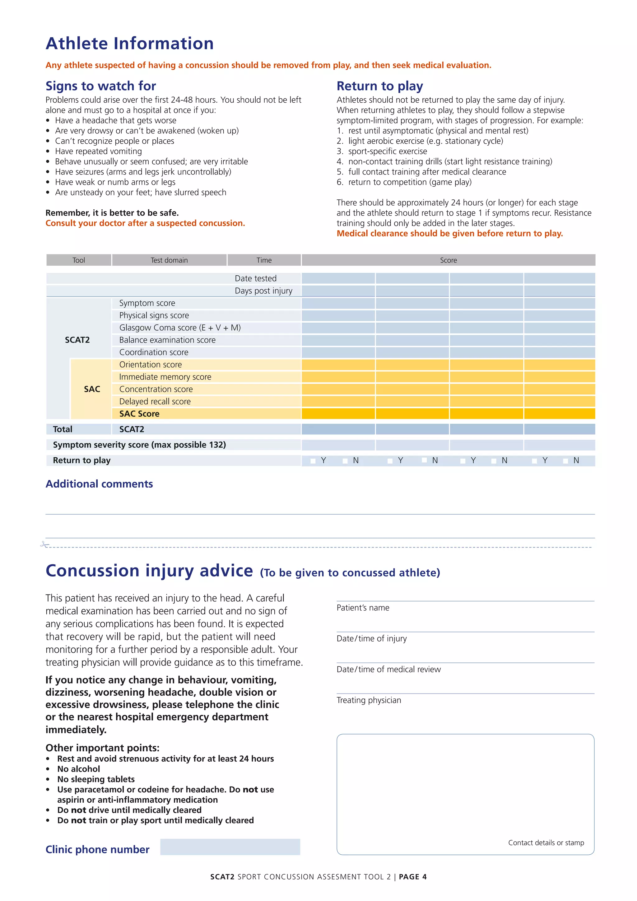 Scat2: Concussion Assessment | PDF