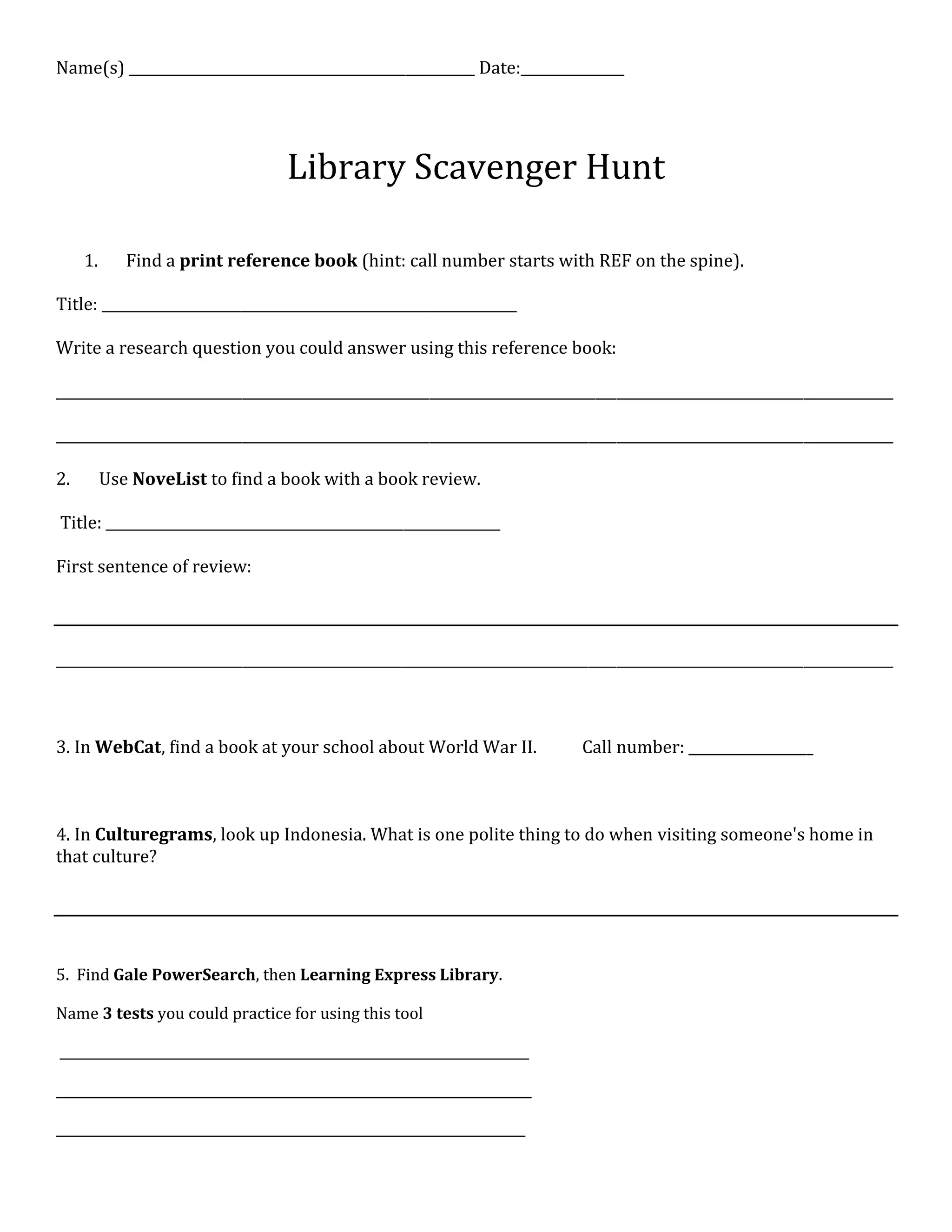 Scavenger Hunt | DOCX