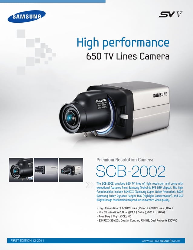 Samsung Techwin SCB-2002 Data Sheet | PDF | Cameras and Camcorders | Consumer Electronics