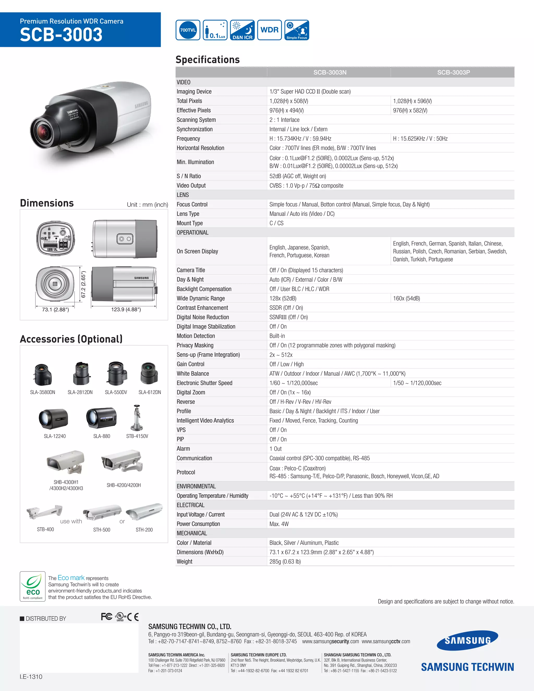Samsung Techwin SCB-3003 Data Sheet | PDF