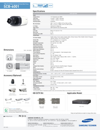 Samsung Techwin SCB-6001 Data Sheet | PDF