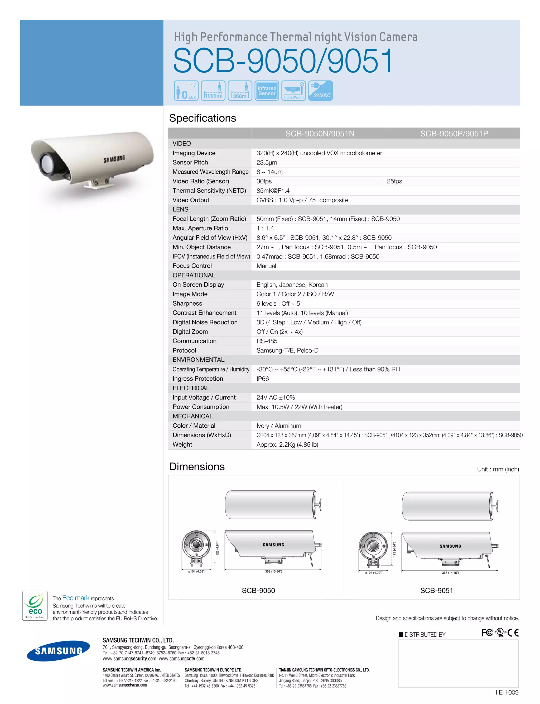 Samsung Techwin SCB-9050 Data Sheet | PDF